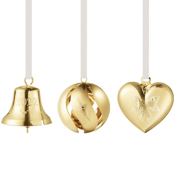 Georg Jensen, Cc2022 julepynt sett kule/hjerte/bjelle gull - Kitchn.no